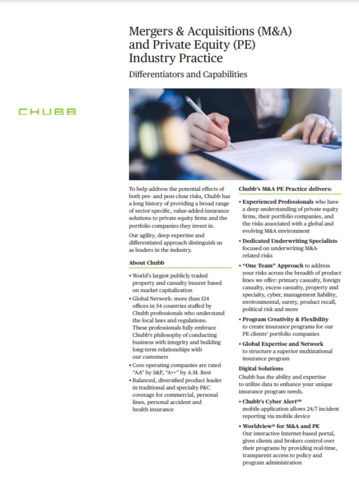Mergers & Acquisitions Insurance | M&A Insurance | Chubb